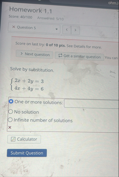 Solved ohm.Homework 1.1Score: 40/100Answered: 5/10Question | Chegg.com