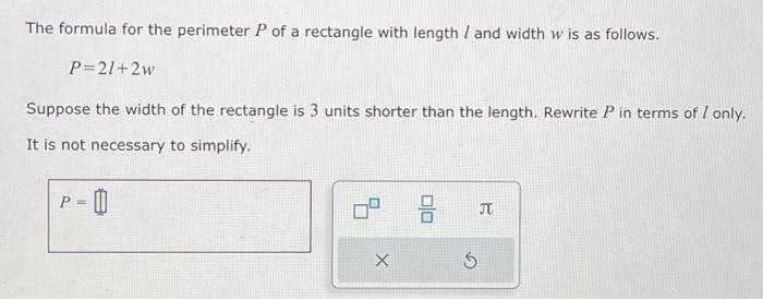 Solved The formula for the perimeter P of a rectangle with | Chegg.com
