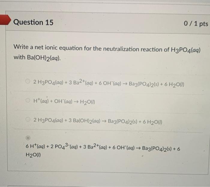 Solved Write a net ionic equation for the neutralization | Chegg.com