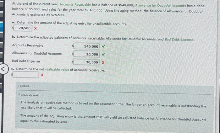 Solved At the end of the current year, Accounts Receivable | Chegg.com
