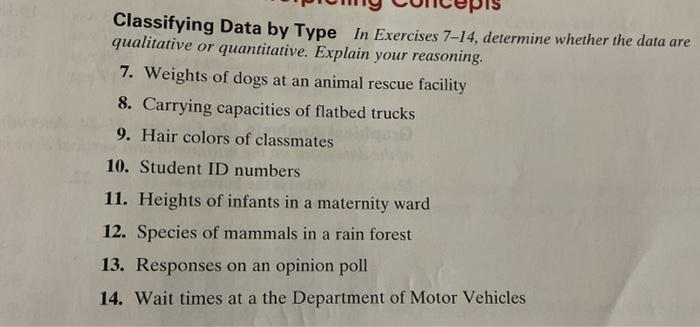 Solved Classifying Data by Type In Exercises 7-14, determine | Chegg.com