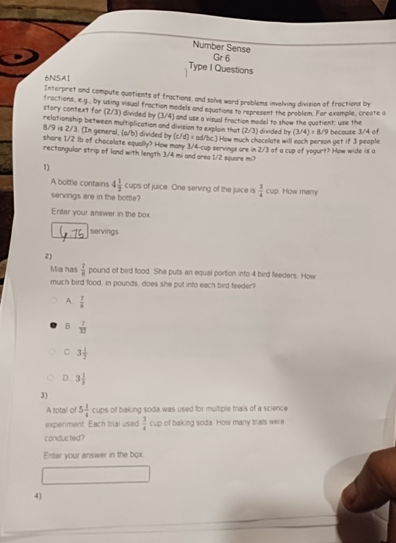 Solved Number SenseGr 6Type I Questions6NSA1Interpret and | Chegg.com