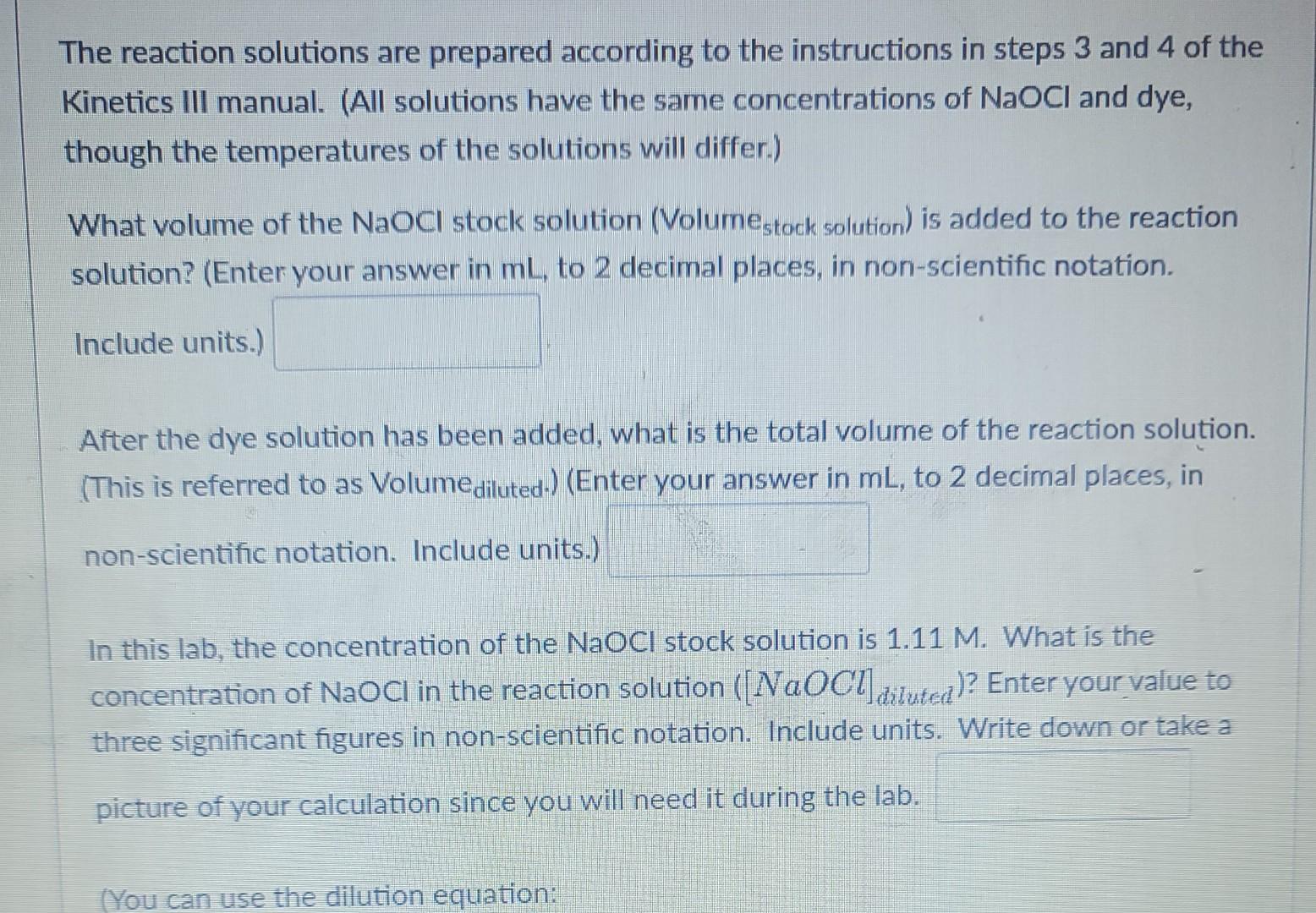 The reaction solutions are prepared according to the | Chegg.com