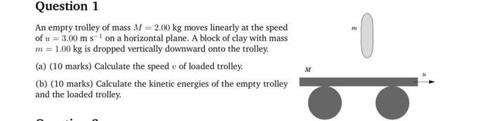 Solved Question 1 An empty trolley of mass M = 2.00 kg moves | Chegg.com