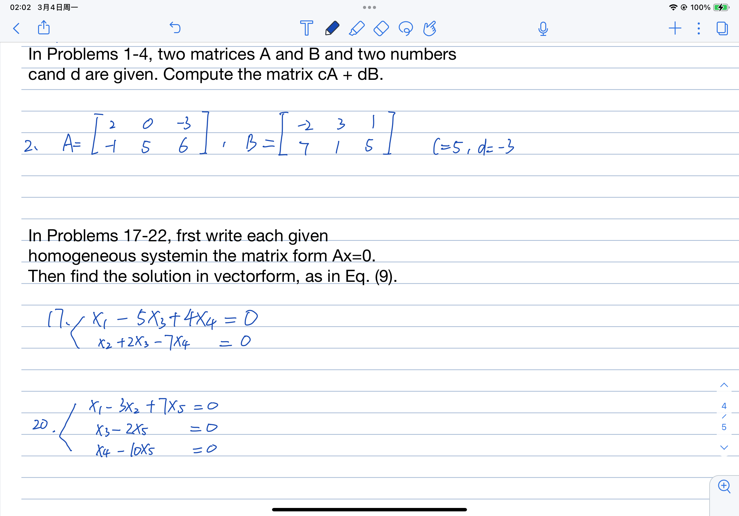 In Problems 1-4, ﻿two matrices A and B ﻿and two | Chegg.com