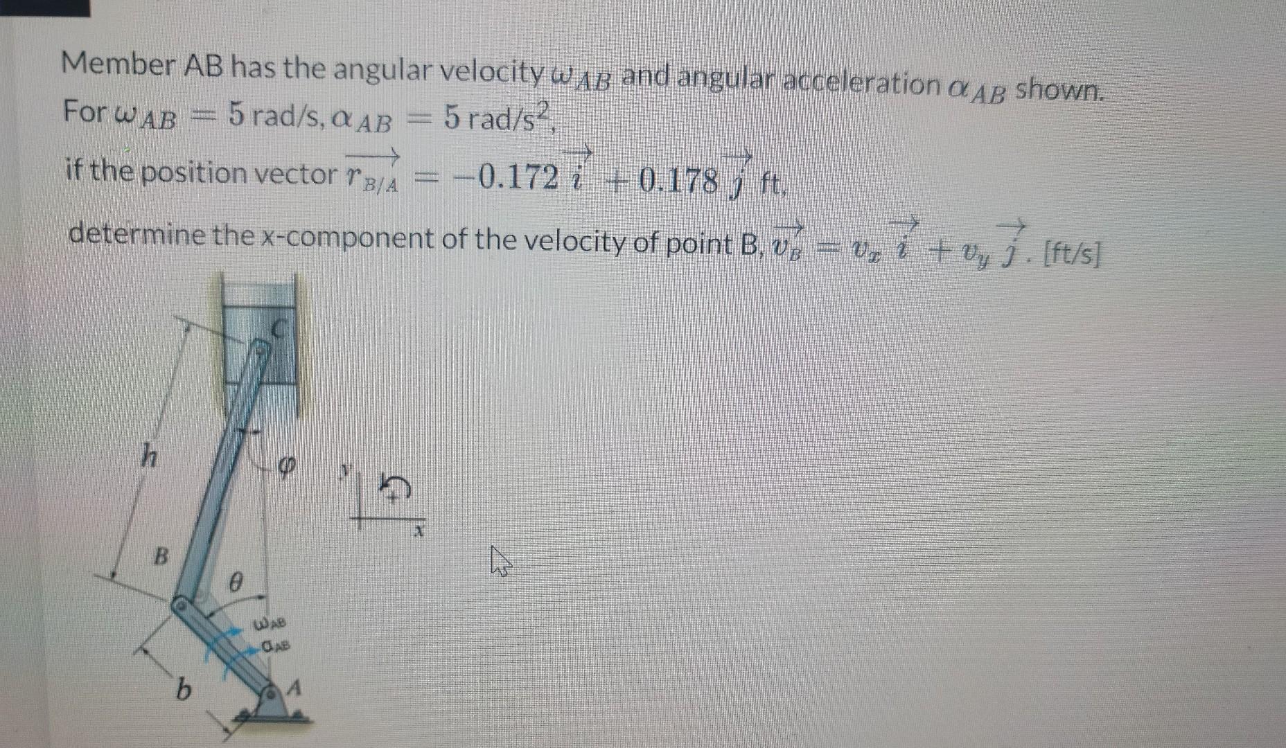 Solved Member AB has the angular velocity ωAB and angular | Chegg.com
