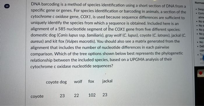Solved DNA barcoding is a method of species identification | Chegg.com