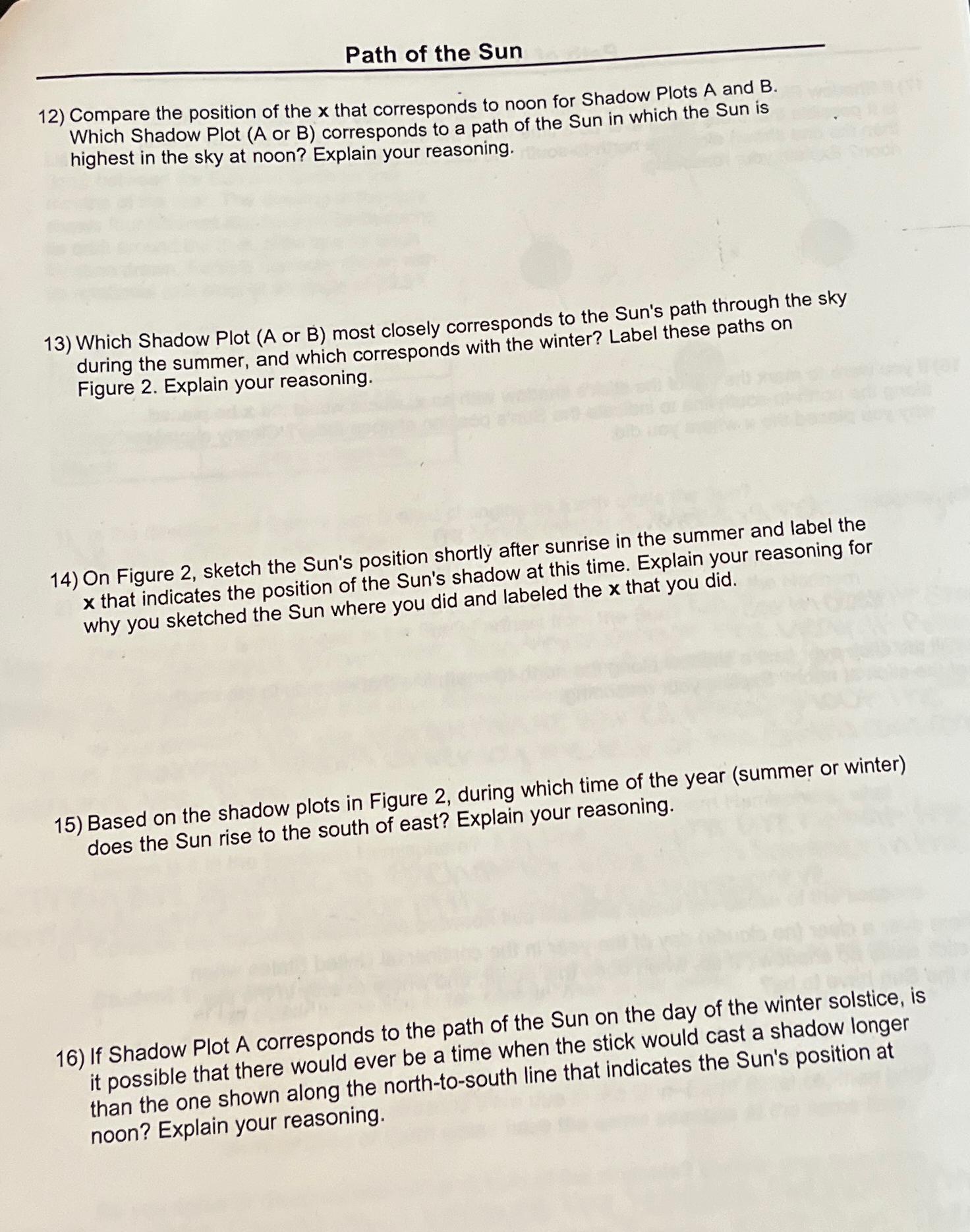 Solved Path of the SunCompare the position of the x ﻿that | Chegg.com