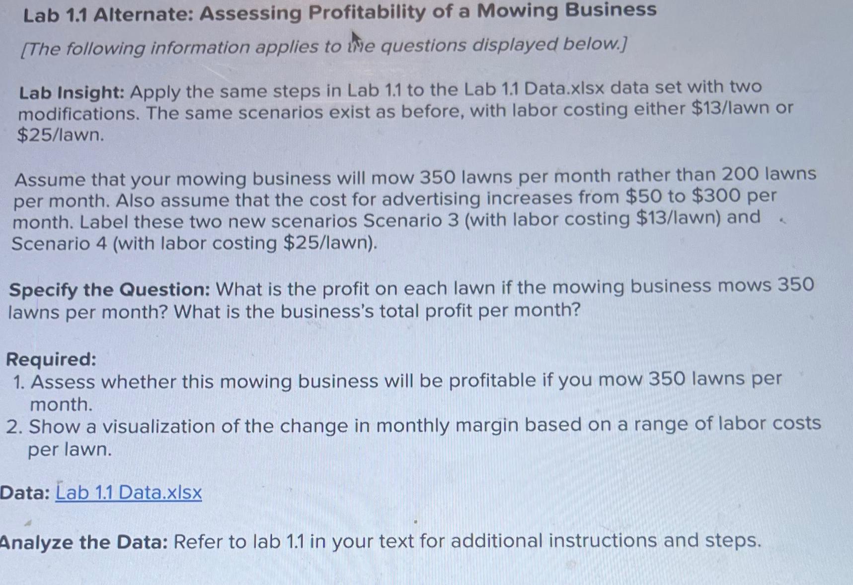 Solved Lab 1.1 ﻿Alternate: Assessing Profitability of a | Chegg.com
