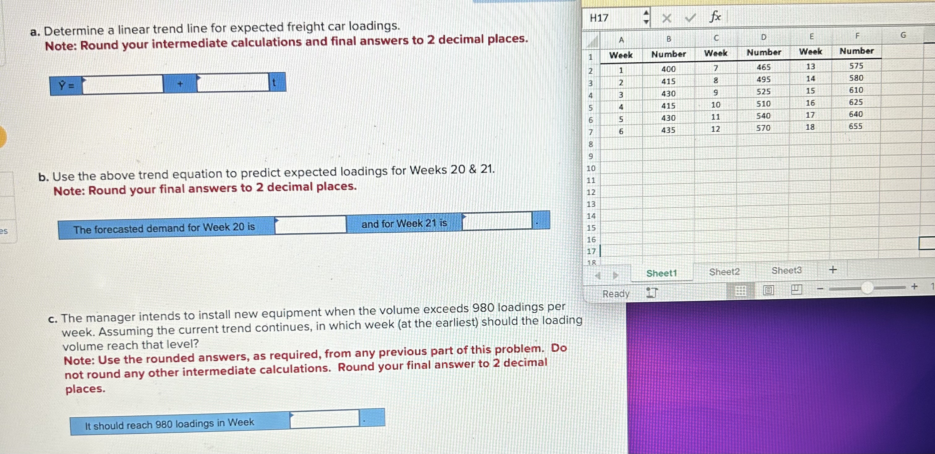 Solved a. ﻿Determine a linear trend line for expected | Chegg.com