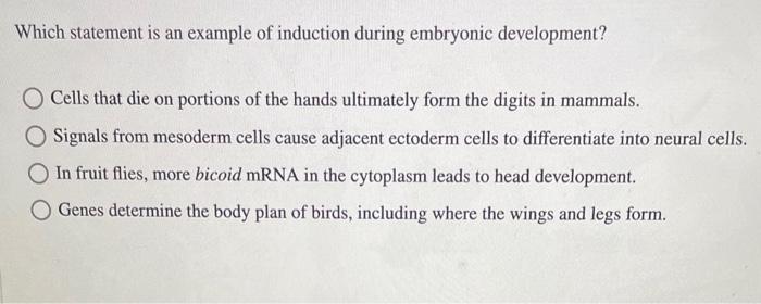 Solved Which statement is an example of induction during | Chegg.com