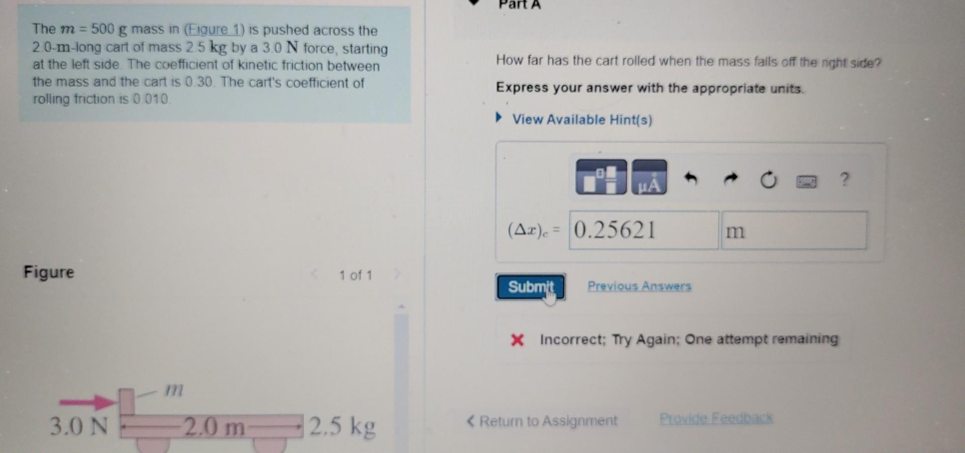 Solved The m=500 g mass in (Figure 1) is pushed across the | Chegg.com