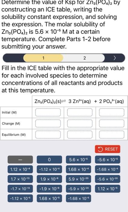 Solved Determine the value of Ksp for Zn3(PO4)2 by | Chegg.com