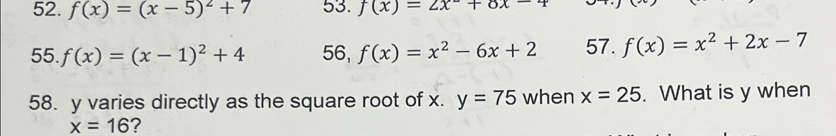 Solved y ﻿varies directly as the square root of x. y=75 | Chegg.com