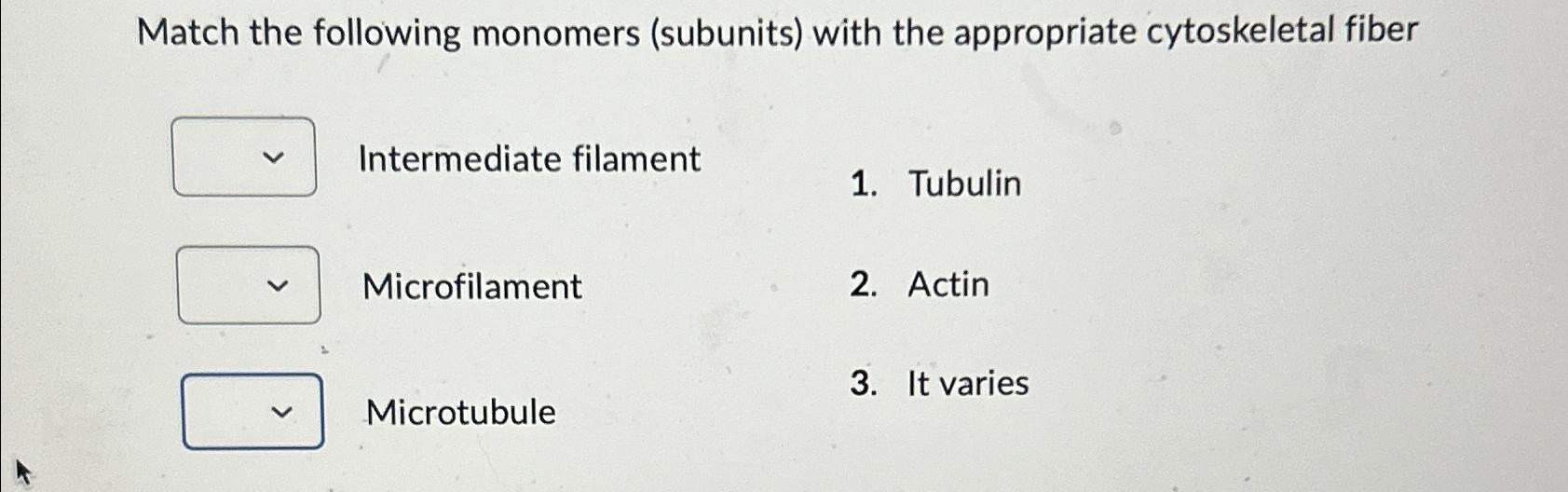 Solved Match the following monomers (subunits) ﻿with the | Chegg.com