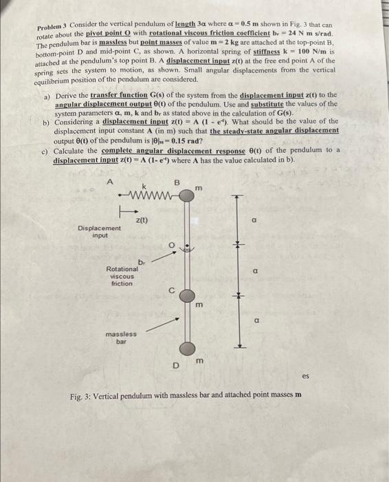 Problem 3 Consider the vertical pendulum of length 3α | Chegg.com