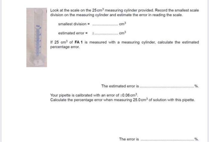 Look at the scale on the 25 cm3 measuring cylinder | Chegg.com