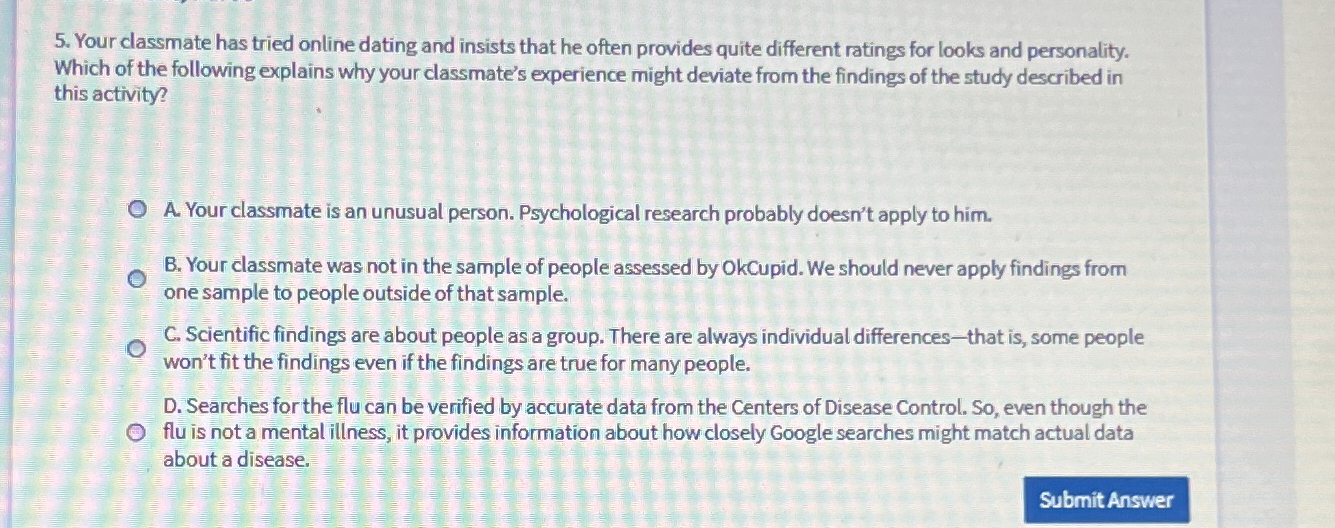 Solved Your classmate has tried online dating and insists | Chegg.com