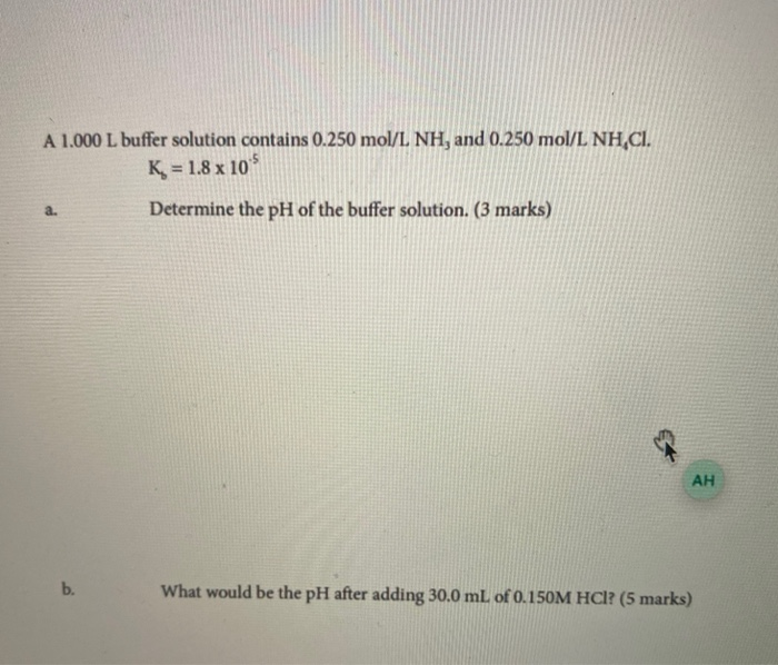 Solved A 1.000 L buffer solution contains 0.250 mol/L. NH, | Chegg.com