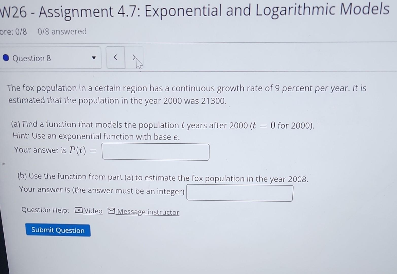 Solved W26 - Assignment 4.7: Exponential and Logarithmic | Chegg.com