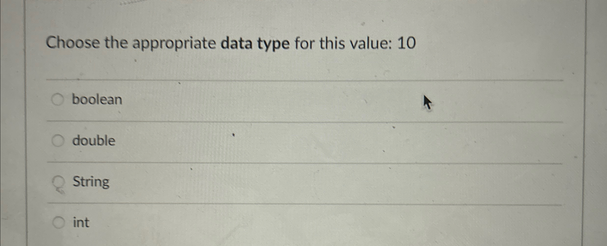 Solved Choose the appropriate data type for this value: | Chegg.com