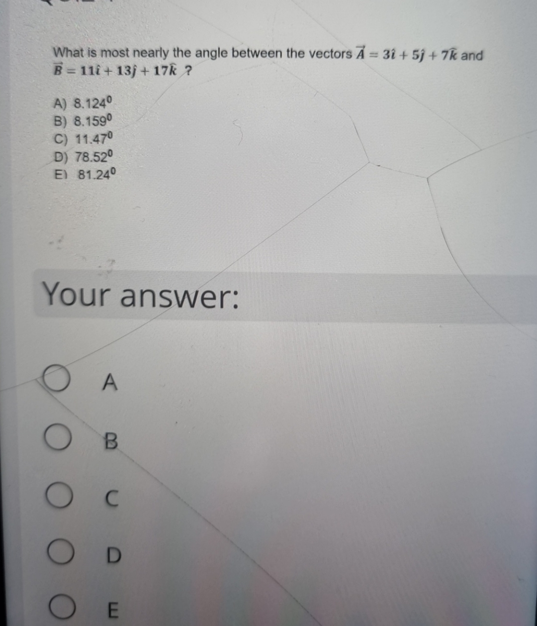 Solved What is most nearly the angle between the vectors | Chegg.com