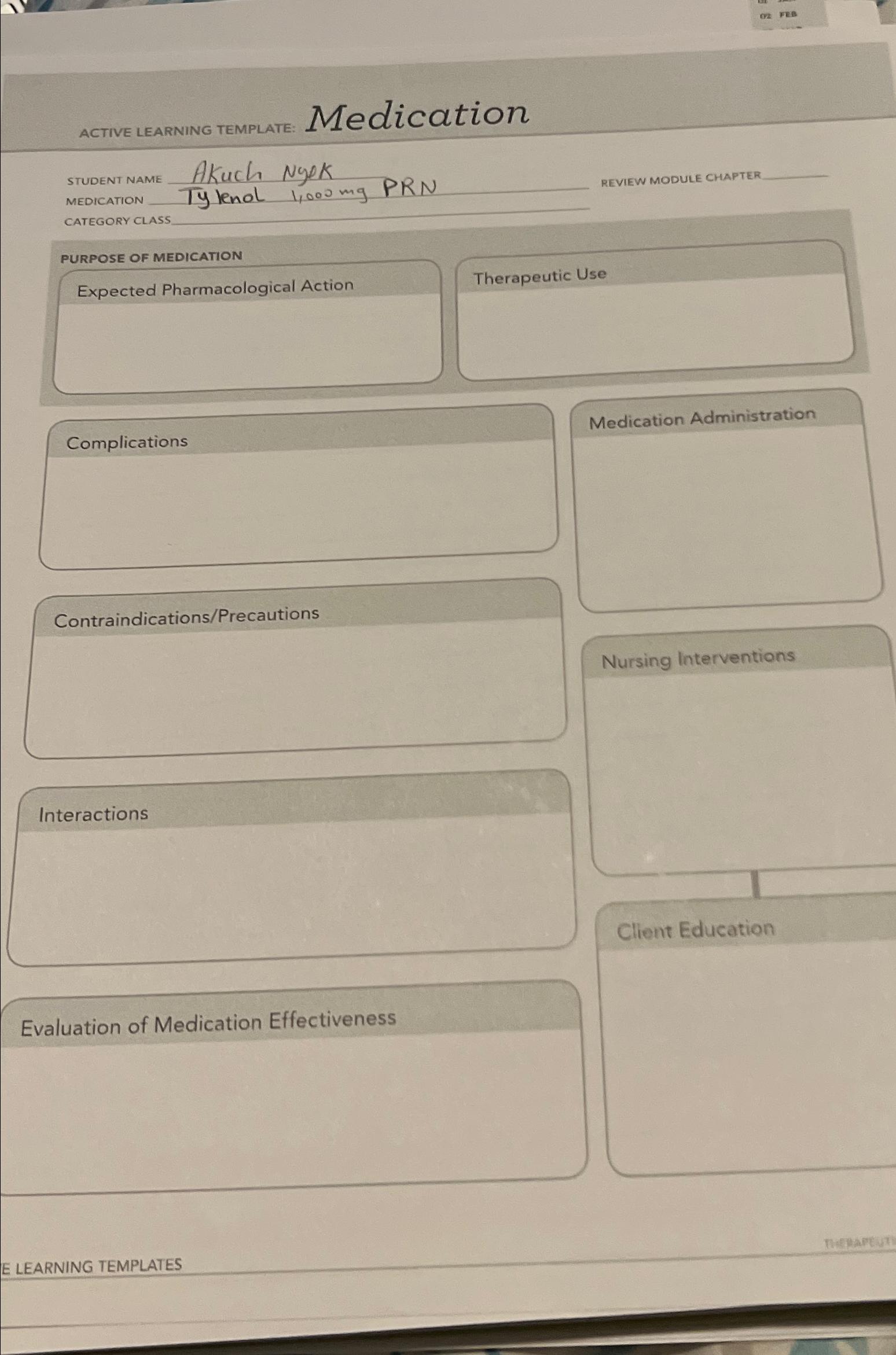 Solved active learning template: MedicationSTUDENT NAME | Chegg.com