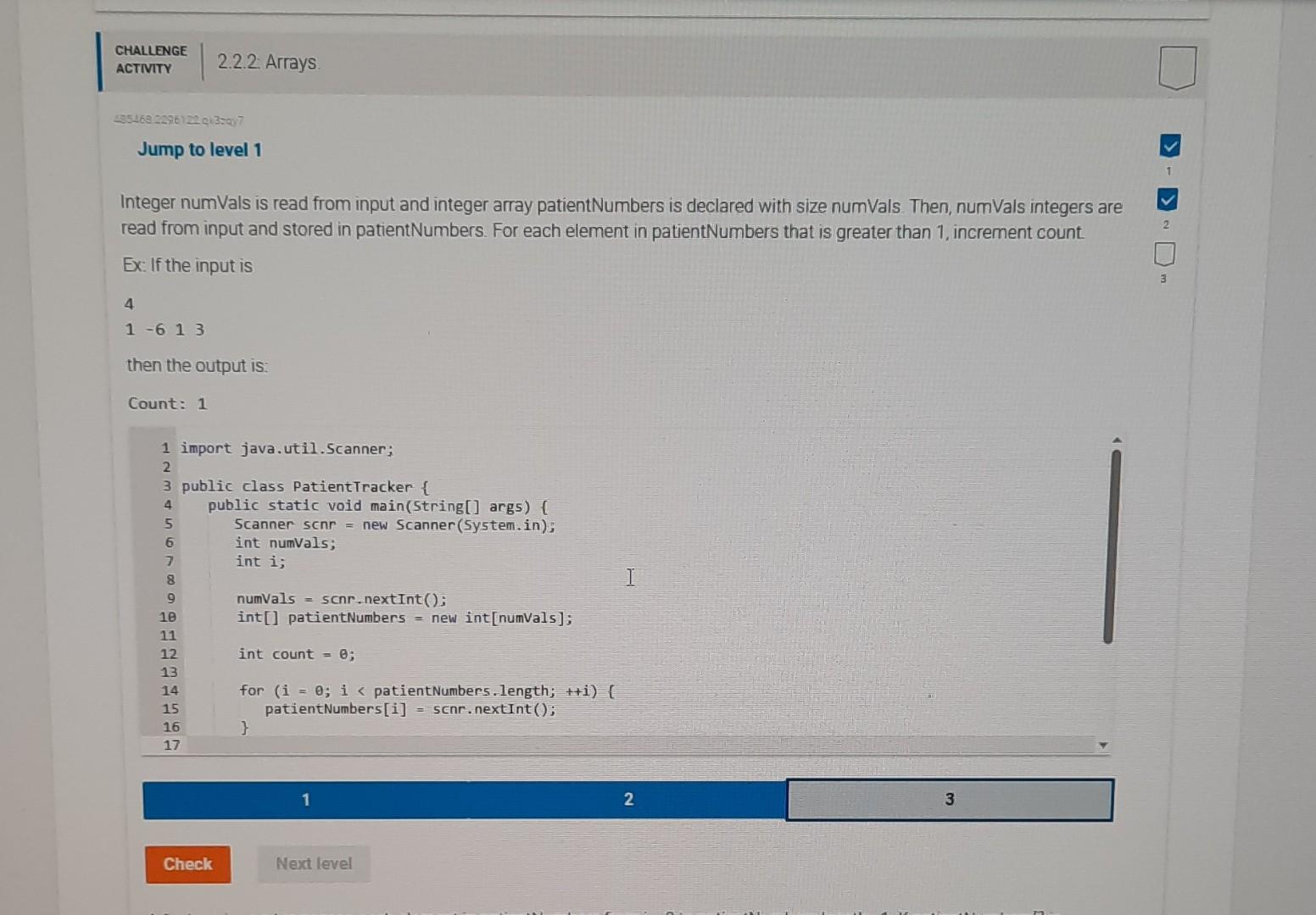 CHALLENGE ACTIVITY Jump to level 1 Integer numVals is | Chegg.com