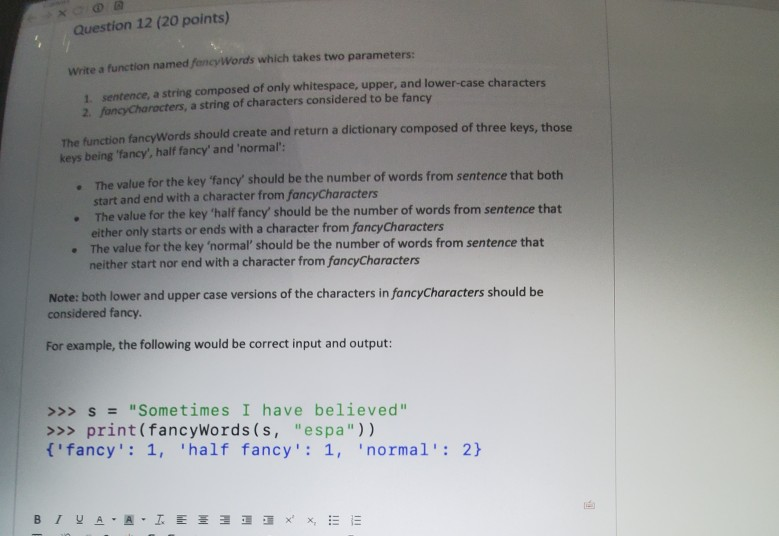 Solved Question 12 (20 points) Write a function named fancy | Chegg.com