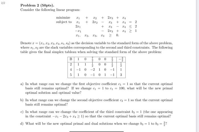 Problem 2 (50pts). Consider the following linear | Chegg.com
