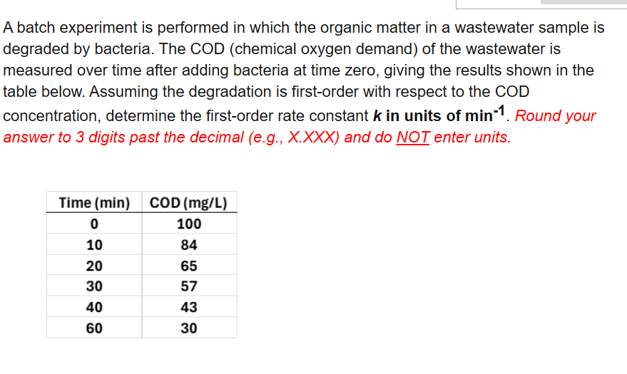 Solved A batch experiment is performed in which the organic | Chegg.com