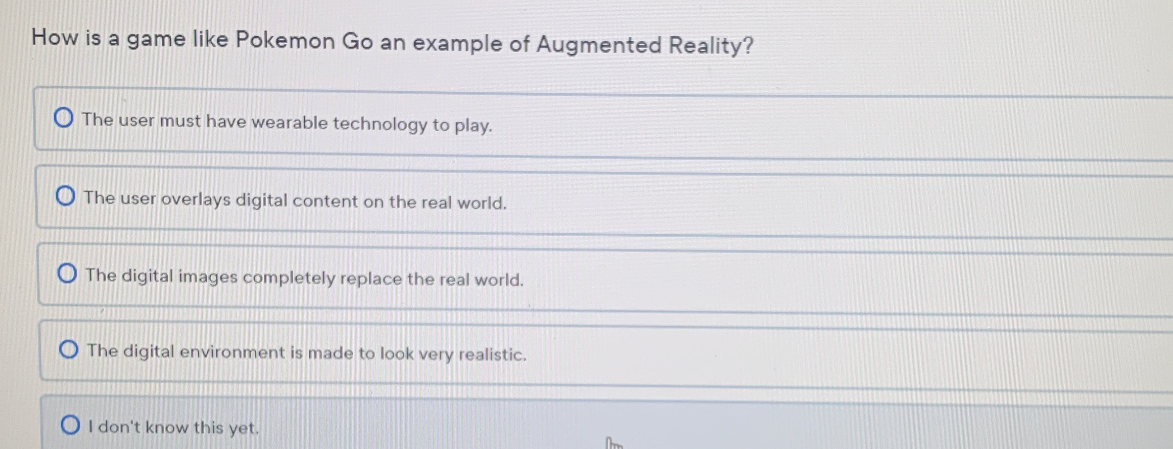 How is a game like Pokemon Go an example of Augmented | Chegg.com