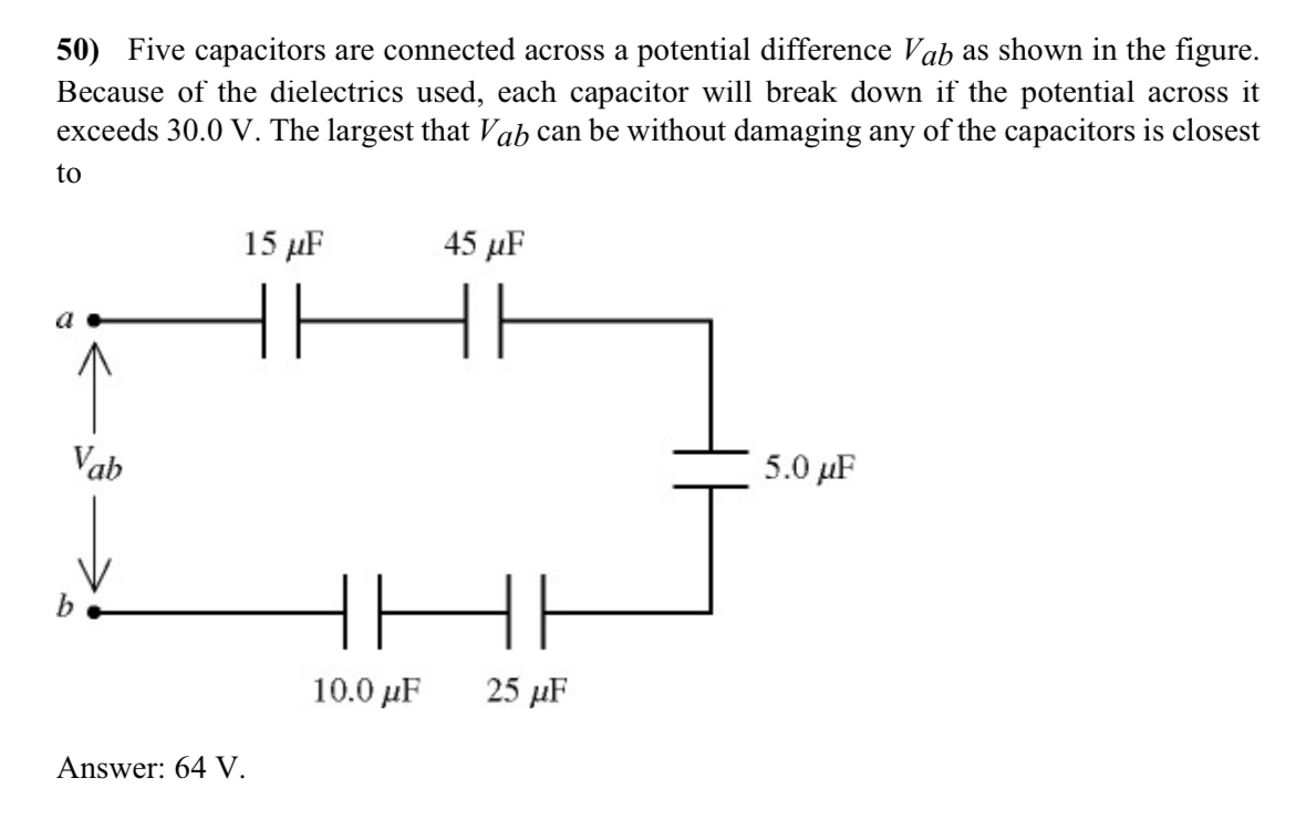 Solved Five capacitors are connected across a potential | Chegg.com