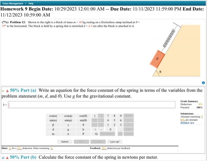 Solved (7\%) Problem 12: Shown to the right is a block of | Chegg.com