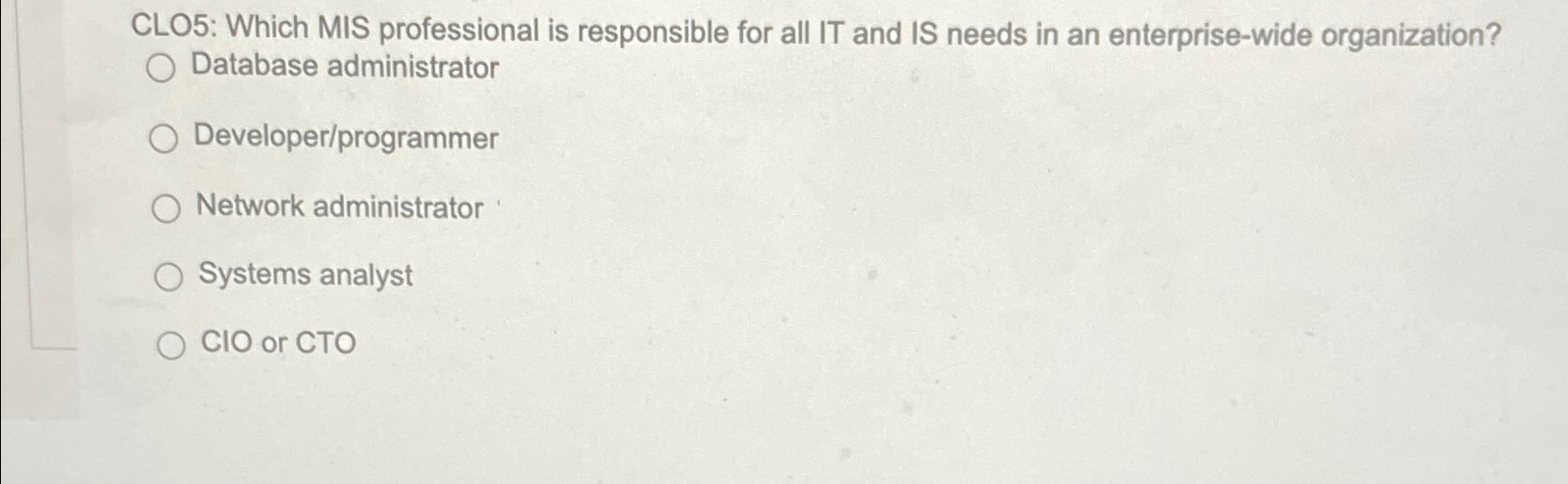 Solved CLO5: Which MIS professional is responsible for all | Chegg.com