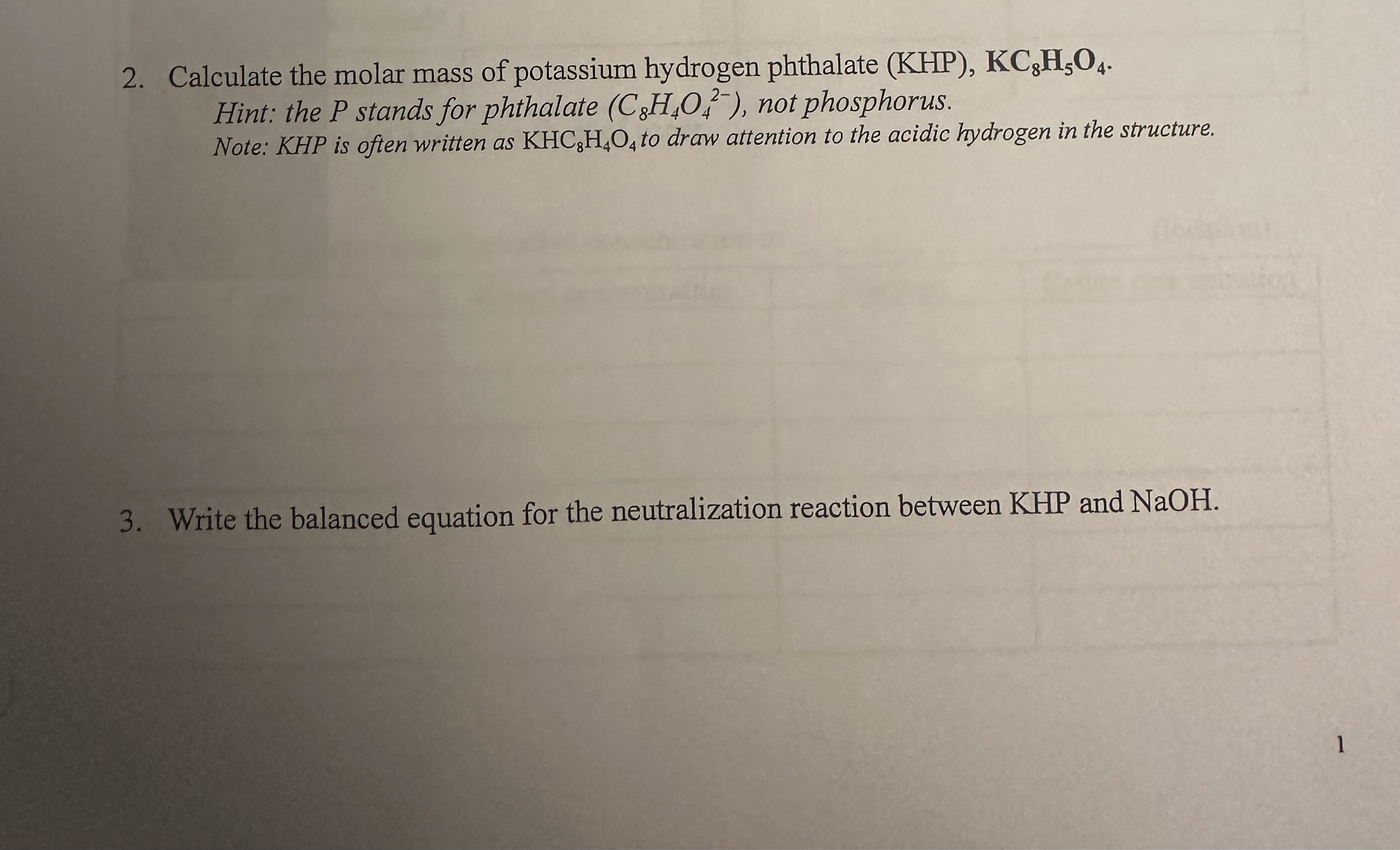 Calculate the molar mass of potassium hydrogen | Chegg.com