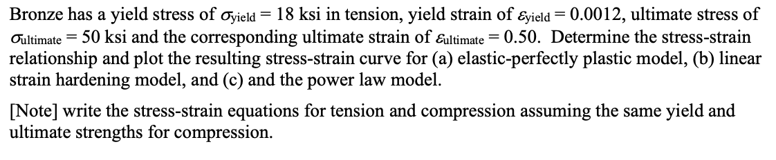 Solved Bronze has a yield stress of σyield =18ksi in | Chegg.com