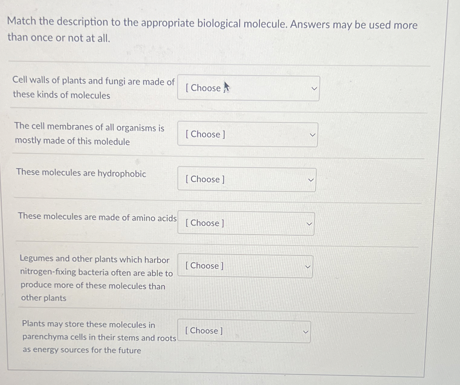 Solved Match the description to the appropriate biological | Chegg.com