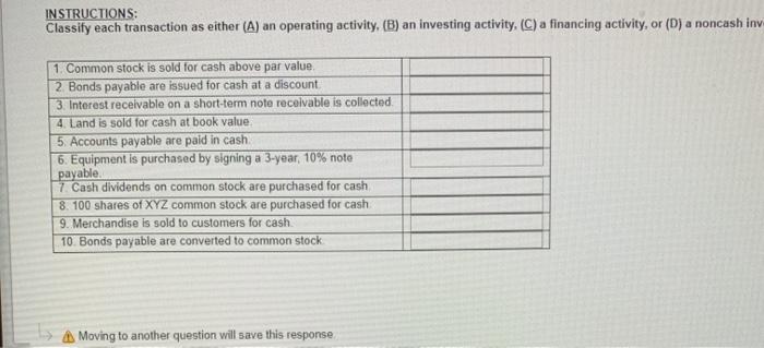 Solved INSTRUCTIONS: Classify each transaction as either (A) | Chegg.com