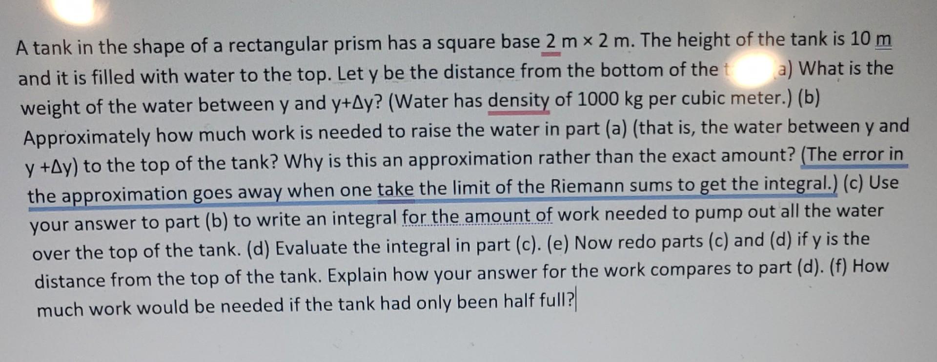 Solved A tank in the shape of a rectangular prism has a | Chegg.com