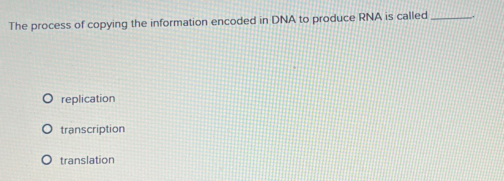 Solved The process of copying the information encoded in DNA | Chegg.com