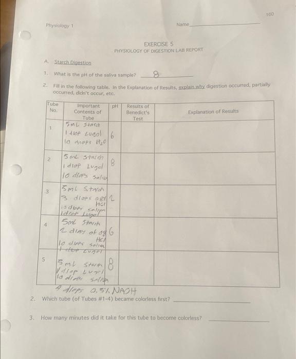 Solved Physiology 1 1. 5 A. Starch Digestion What is the pH | Chegg.com