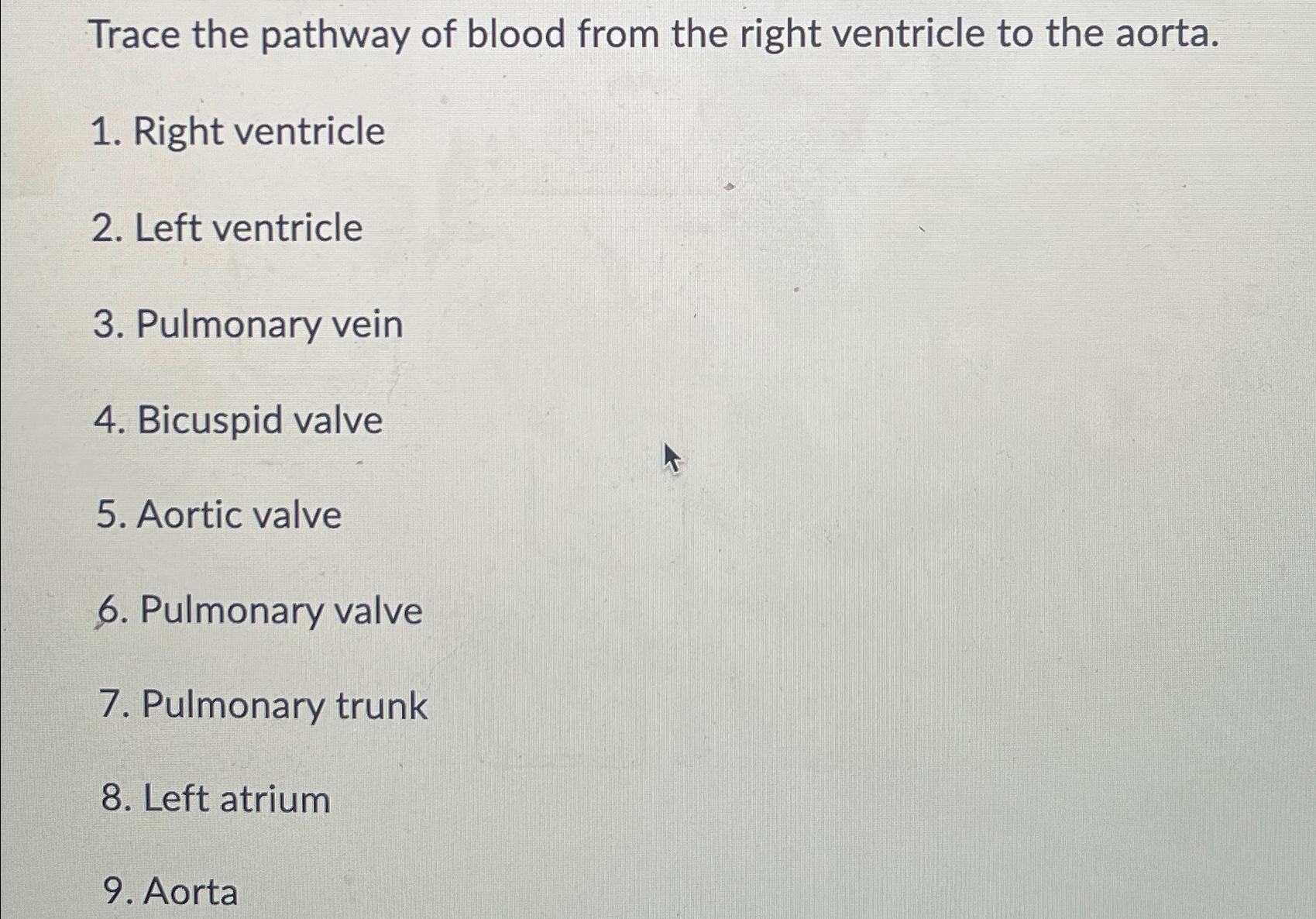Solved Trace the pathway of blood from the right ventricle | Chegg.com