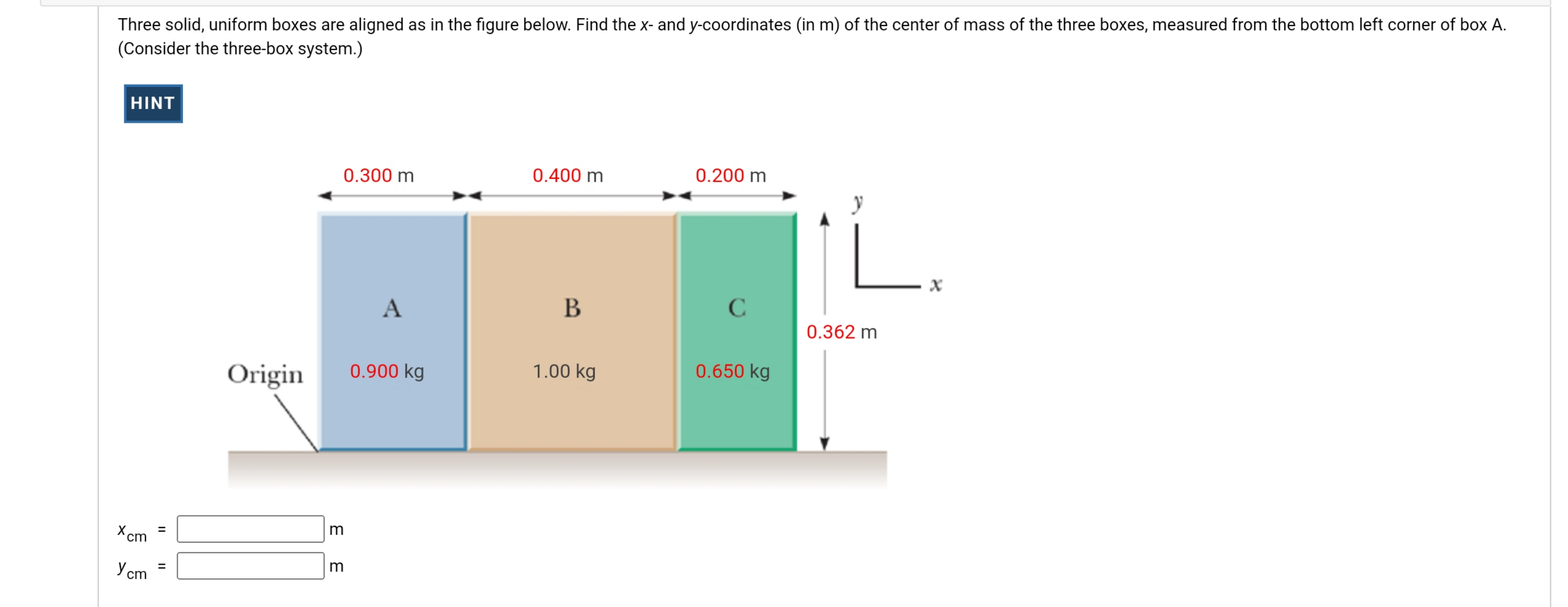 [Solved]: Three solid, uniform boxes are aligned as in the
