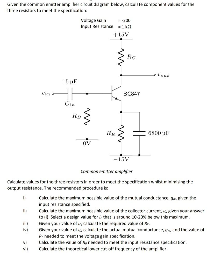 Given the common emitter amplifier circuit diagram | Chegg.com