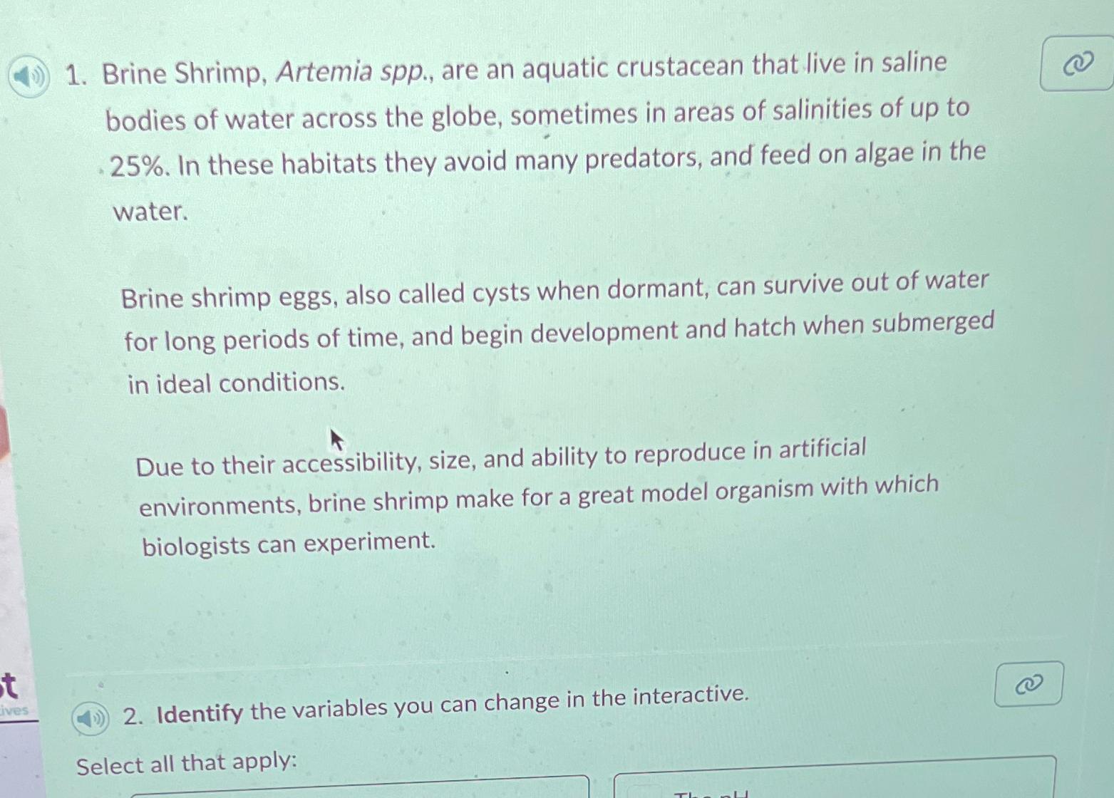 Solved Brine Shrimp, Artemia spp., ﻿are an aquatic | Chegg.com