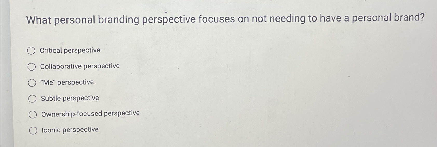 Solved What personal branding perspective focuses on not | Chegg.com