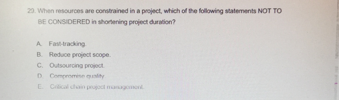 Solved When resources are constrained in a project, which of | Chegg.com