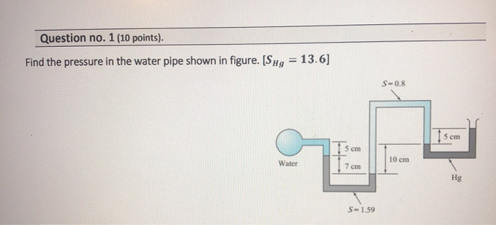 Solved Question no. 1 (10 points). Find the pressure in the | Chegg.com