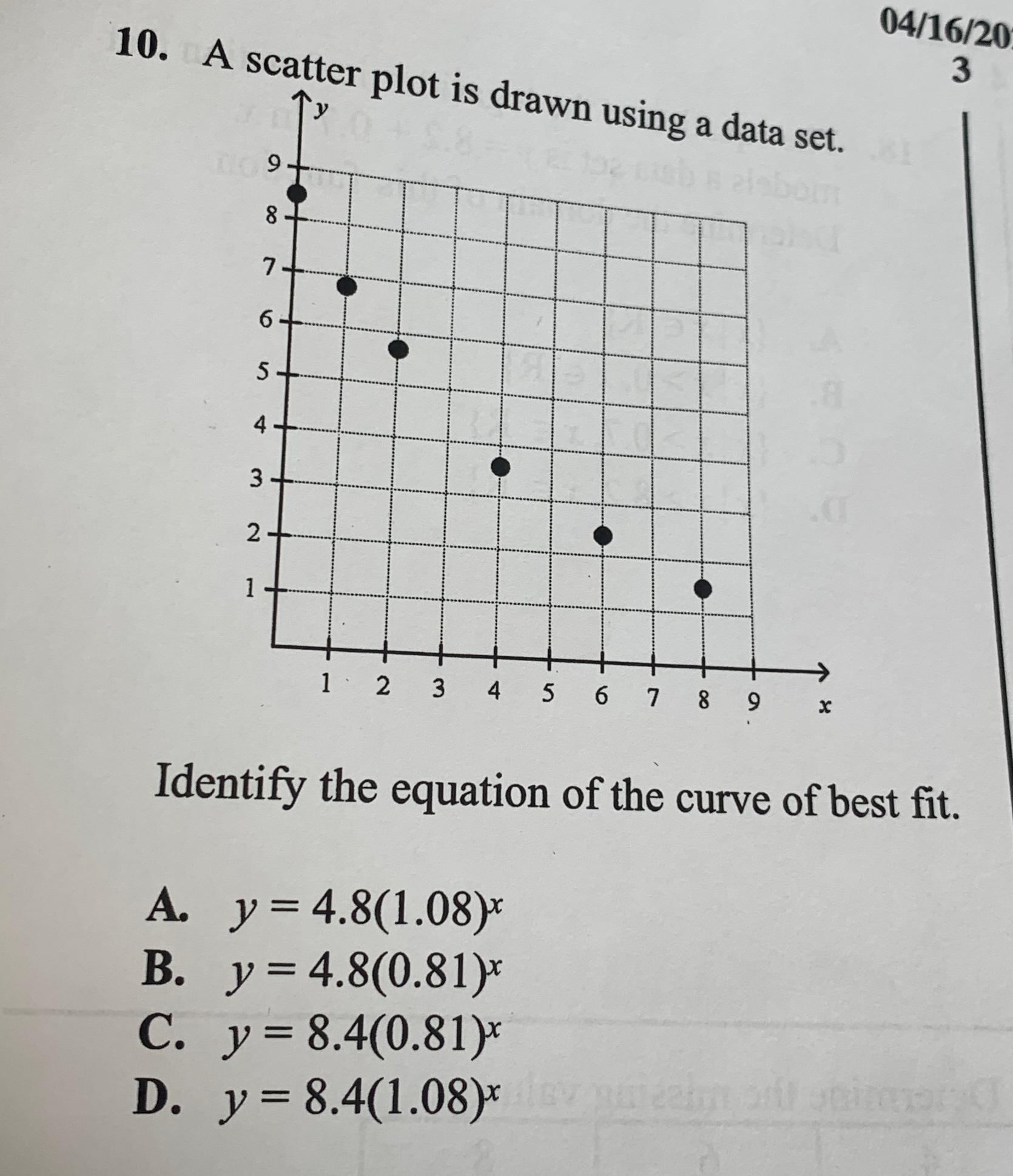 Solved Identify the equation of the curve of best | Chegg.com